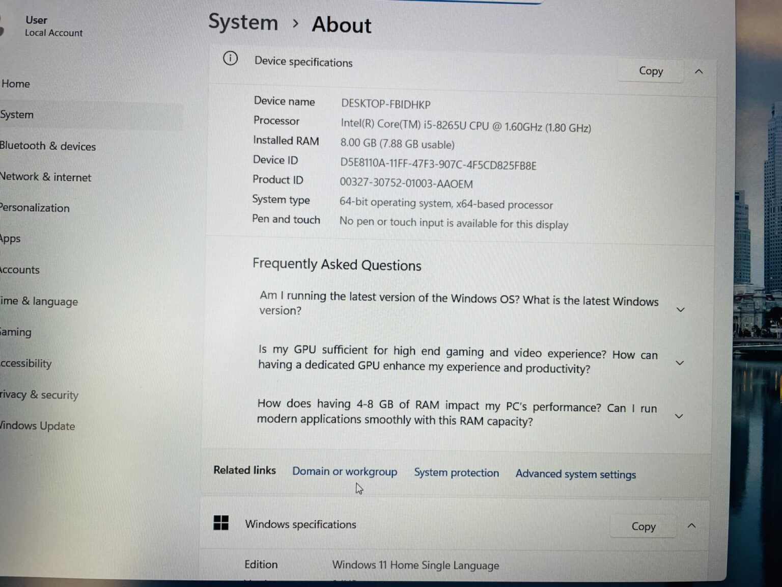 Dell Inspiron 15 5100 8th Gen “Core i5” 1.60GHz 8GB RAM and 256GB SSD ...